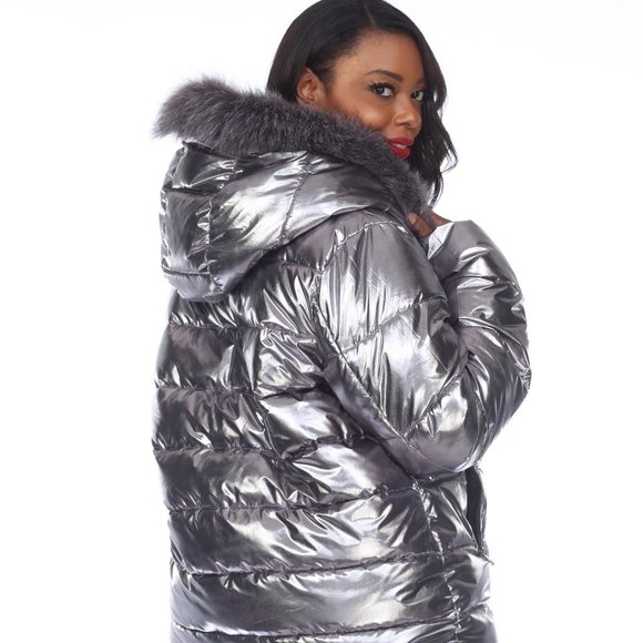 White Mark | Jackets & Coats | Plus Size Metallic Silver Puffer Coat W ...